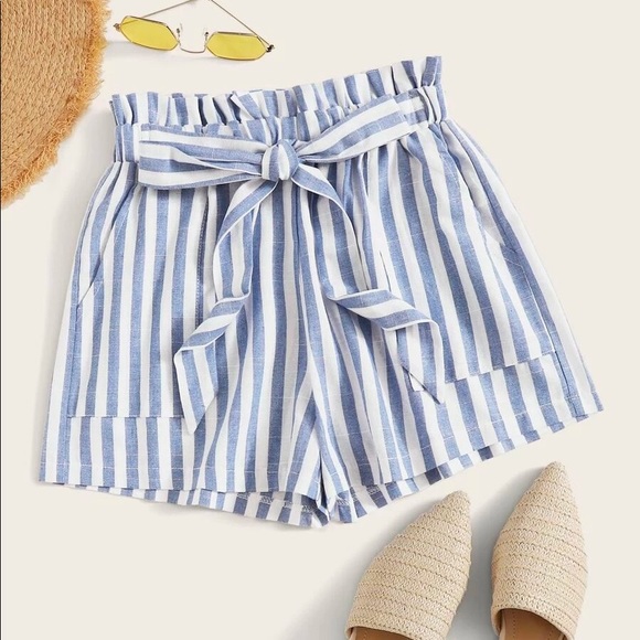 Shorts | Bluewhite Striped Paperbag Waist Belted Shorts 2x | Poshmark